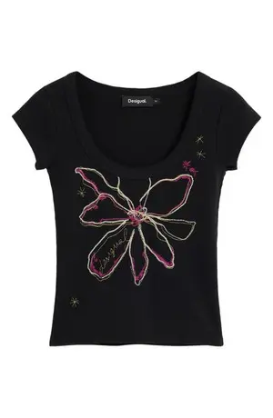 Desigual Floral Graphic T-shirt - Black