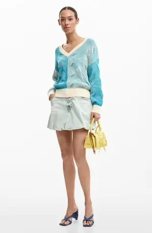 Desigual Colorblock Pointelle Sweater