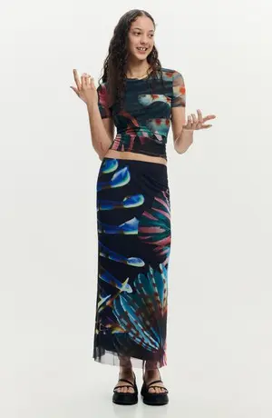 Desigual Graphic Mesh Maxi Skirt