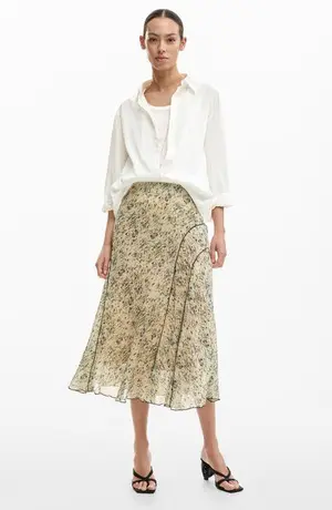 Desigual Abstract Print Midi A-line Skirt - Medium Beige