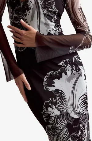 Desigual Floral Print Long Sleeve Midi Dress - Black