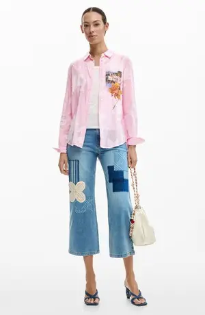 Desigual Floral Appliqué Graphic Button-up Shirt