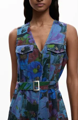 Desigual Floral Print Denim Minidress