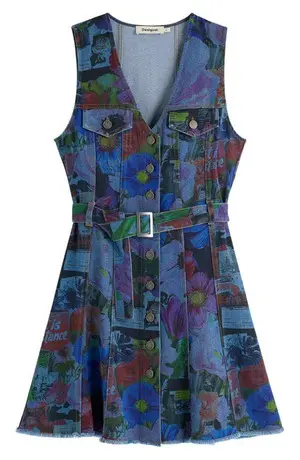 Desigual Floral Print Denim Minidress