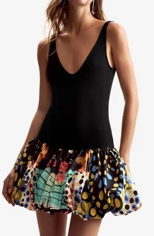 Desigual Lacroix Print Mixed Media Mini Dress