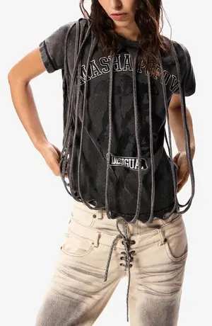 Desigual Slit Overlay T-shirt - Black