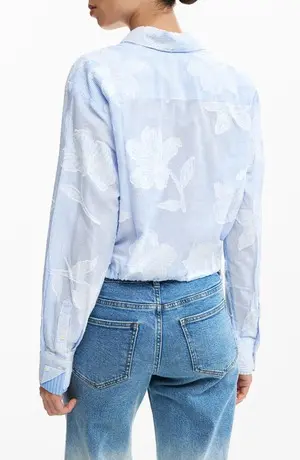Desigual Floral Print Drawstring Crop Button-up Top