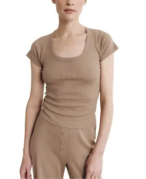 VIR VITA Pointelle Scoop Tee - Bark