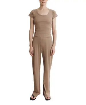 VIR VITA Pointelle Scoop Tee - Bark