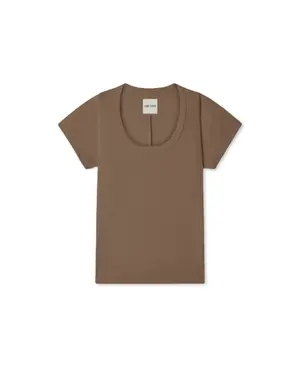 VIR VITA Pointelle Scoop Tee - Bark