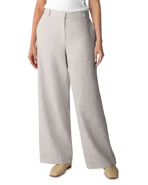 Eileen Fisher High Waisted Linen Blend Wide Leg Trousers - Wheat