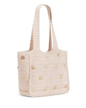 Sandro Charm Detail Crochet Mesh Tote Bag - Ecru