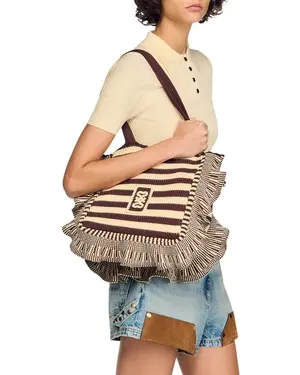Sandro Striped Crochet Tote
