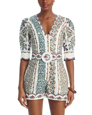 Farm Rio Floral Print Linen Romper - Fruit Beauty