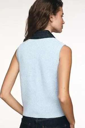 Maeve Sleeveless Denim Mixed-media Sweater Vest - Light Blue