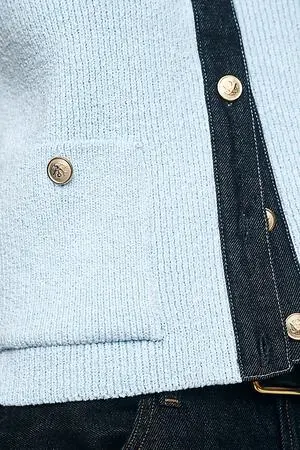Maeve Sleeveless Denim Mixed-media Sweater Vest - Light Blue