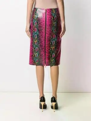 Versace Python-print Leather Skirt