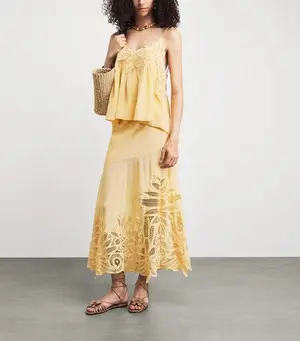 Ulla Johnson Silk Embroidered Oona Maxi Skirt - Yellow