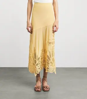 Ulla Johnson Silk Embroidered Oona Maxi Skirt - Yellow