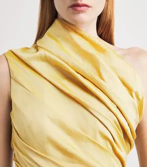 MARMAR HALIM Taffeta One-shoulder Draped Gown