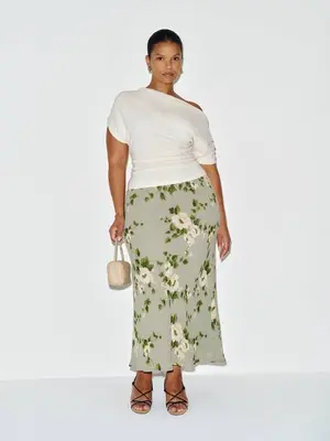 REFORMATION Layla Silk Skirt - Green
