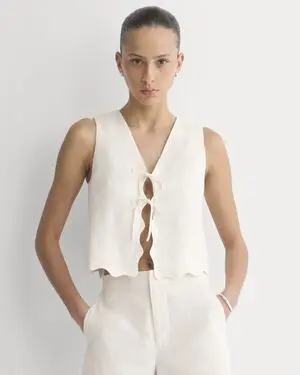 Everlane Tie-front Scallop Linen Tank Top - Bone