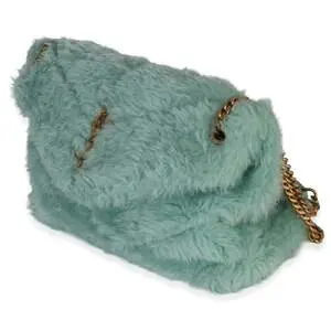 Saint Laurent Shearling Quilted Monogram Loulou Puffer Satchel - Blue