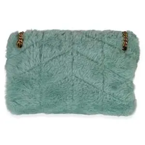 Saint Laurent Shearling Quilted Monogram Loulou Puffer Satchel - Blue