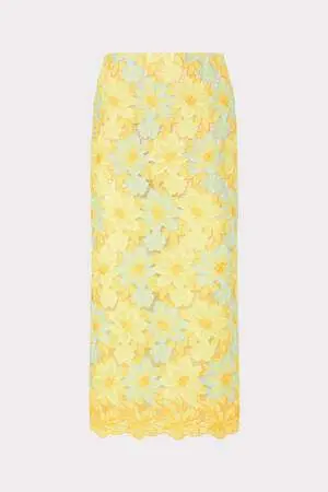 MILLY Alani Lace Midi Skirt - Yellow