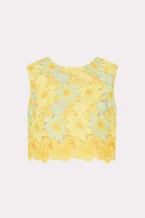 MILLY Alina Lace Sleeveless Top - Yellow