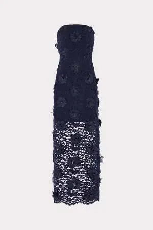 MILLY Kait Floral Sequin Strapless Midi Dress - Navy
