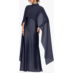 XSCAPE EVENINGS Satin Gown With Chiffon Overlay