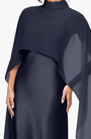 XSCAPE EVENINGS Satin Gown With Chiffon Overlay
