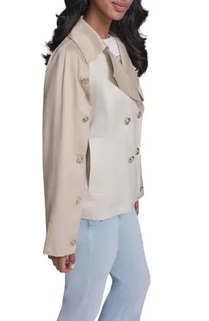 Karl Lagerfeld Paris Mixed Media Crop Cotton Blend Trench Coat