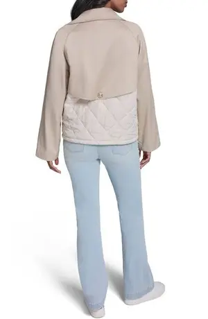 Karl Lagerfeld Paris Mixed Media Crop Cotton Blend Trench Coat