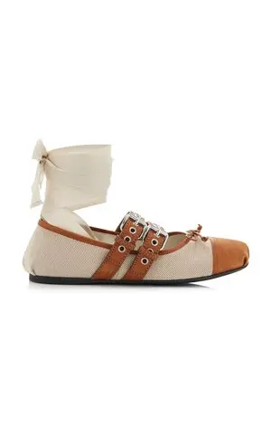 Miu Miu Canvas And Leather Ballet Flats