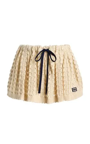 Miu Miu Crocheted Cotton Mini Skirt With Drawstring Waist - Ivory