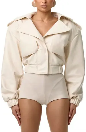 Naked Wardrobe Faux Leather Cropped Bomber Jacket