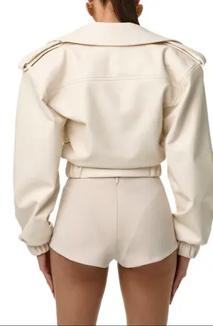 Naked Wardrobe Faux Leather Cropped Bomber Jacket