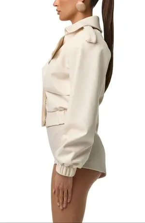 Naked Wardrobe Faux Leather Cropped Bomber Jacket