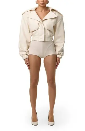 Naked Wardrobe Faux Leather Cropped Bomber Jacket