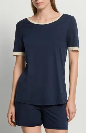Hanro Laura Short Sleeve Cotton & Modal Pajamas - Deep Navy