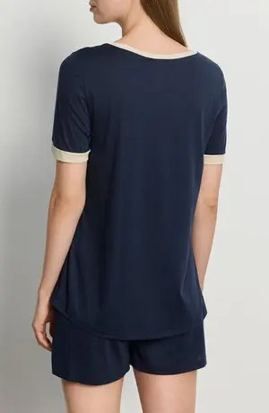 Hanro Laura Short Sleeve Cotton & Modal Pajamas - Deep Navy