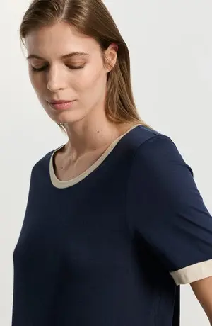 Hanro Laura Short Sleeve Cotton & Modal Pajamas - Deep Navy