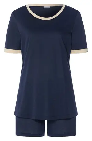 Hanro Laura Short Sleeve Cotton & Modal Pajamas - Deep Navy