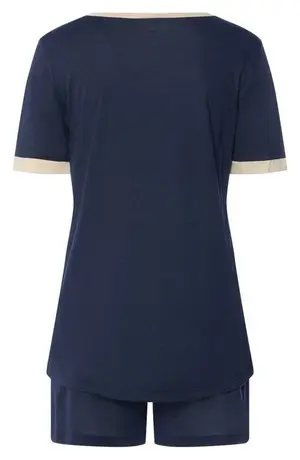 Hanro Laura Short Sleeve Cotton & Modal Pajamas - Deep Navy