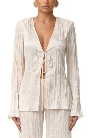 Naked Wardrobe Plissé Tie-front Satin Top