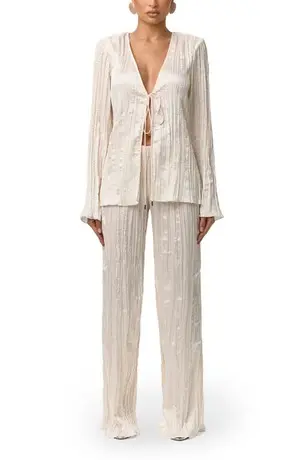 Naked Wardrobe Plissé Tie-front Satin Top