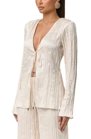 Naked Wardrobe Plissé Tie-front Satin Top
