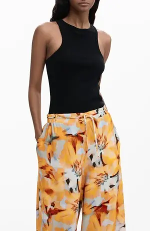 Desigual Printed Tie-waist Wide-leg Pants
